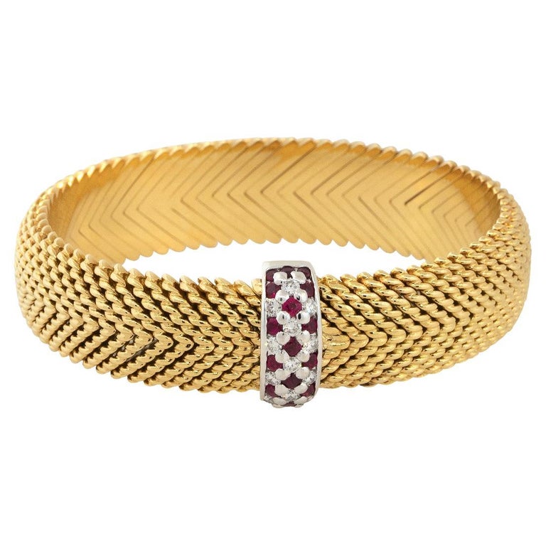 Ruby and Diamond Basket Weave Bracelet 18 Karat In Stock For Sale at ...