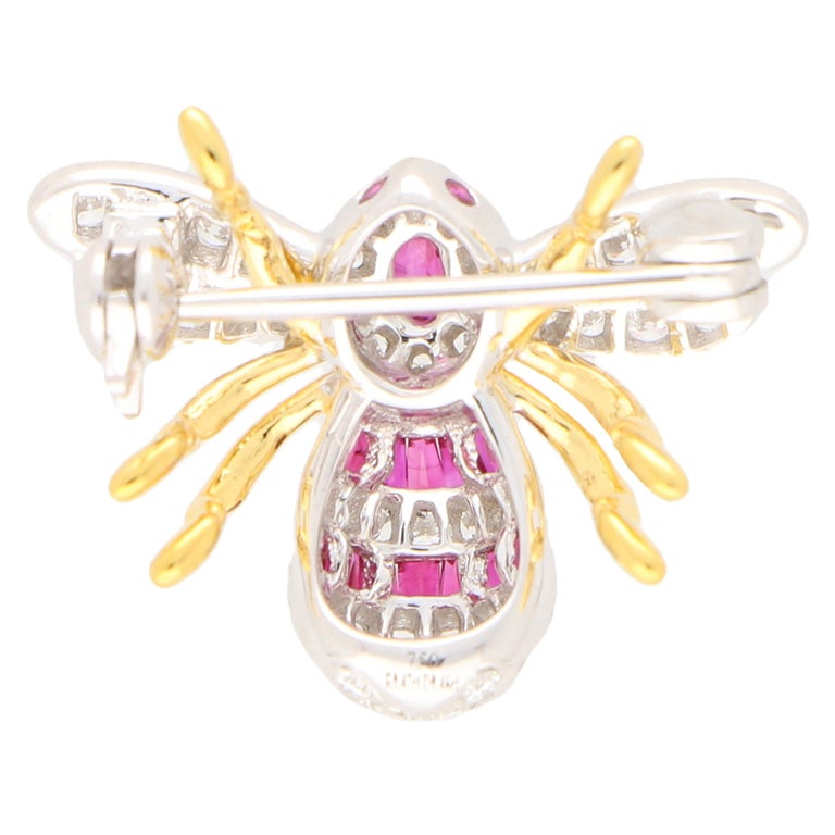 Ruby and Diamond Bee Brooch Pin Set in 18k Yellow and White Gold For ...