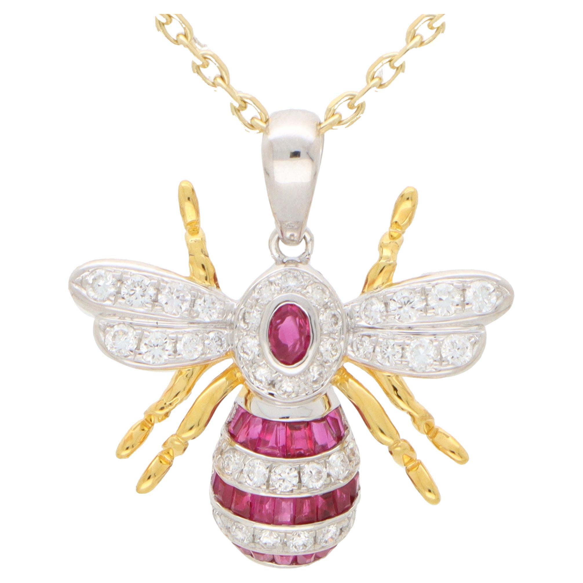 Gold Bee Pendant with Ruby Eyes on Chain at 1stDibs