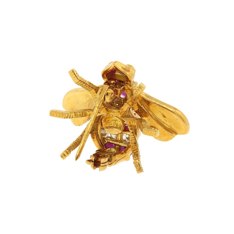 Ruby and Diamond Bee Pin For Sale at 1stDibs