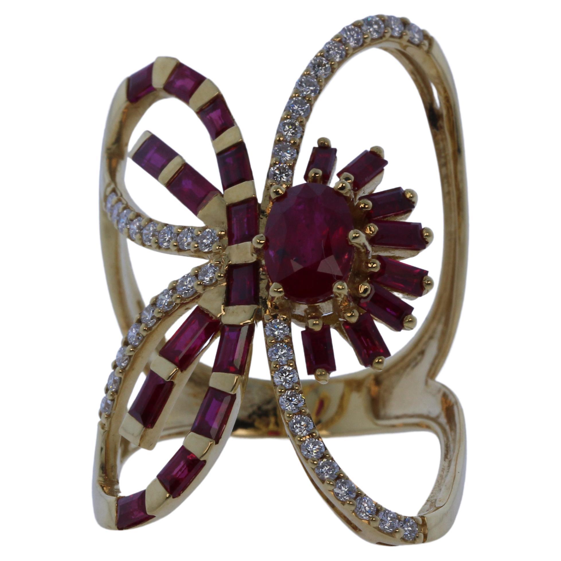 Bespoke Italian Ruby and Diamond Harlequin 18 Karat Gold Ring at 1stDibs