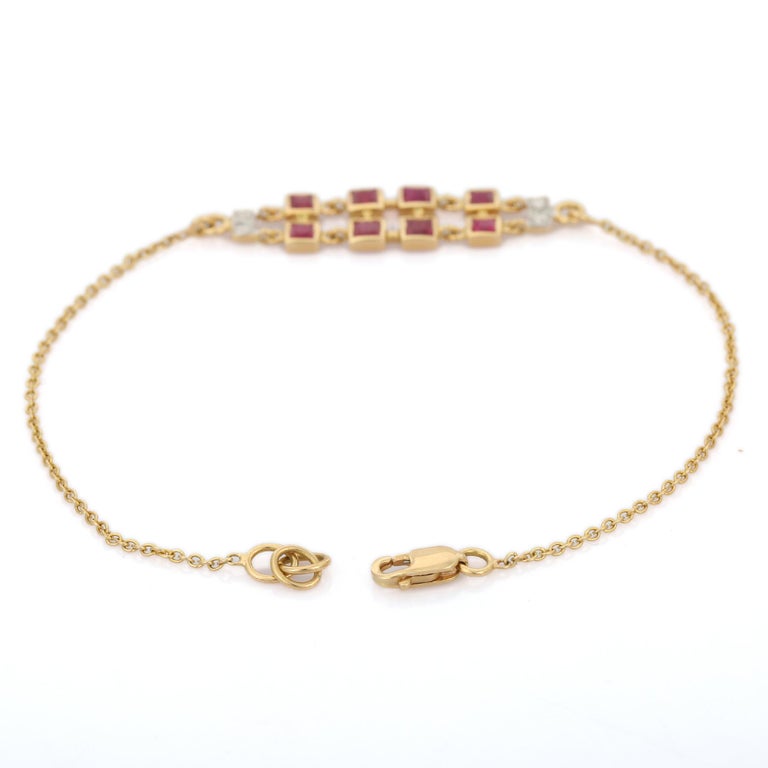 Ruby and Diamond Chain Bracelet in 18K Yellow Gold For Sale at 1stDibs