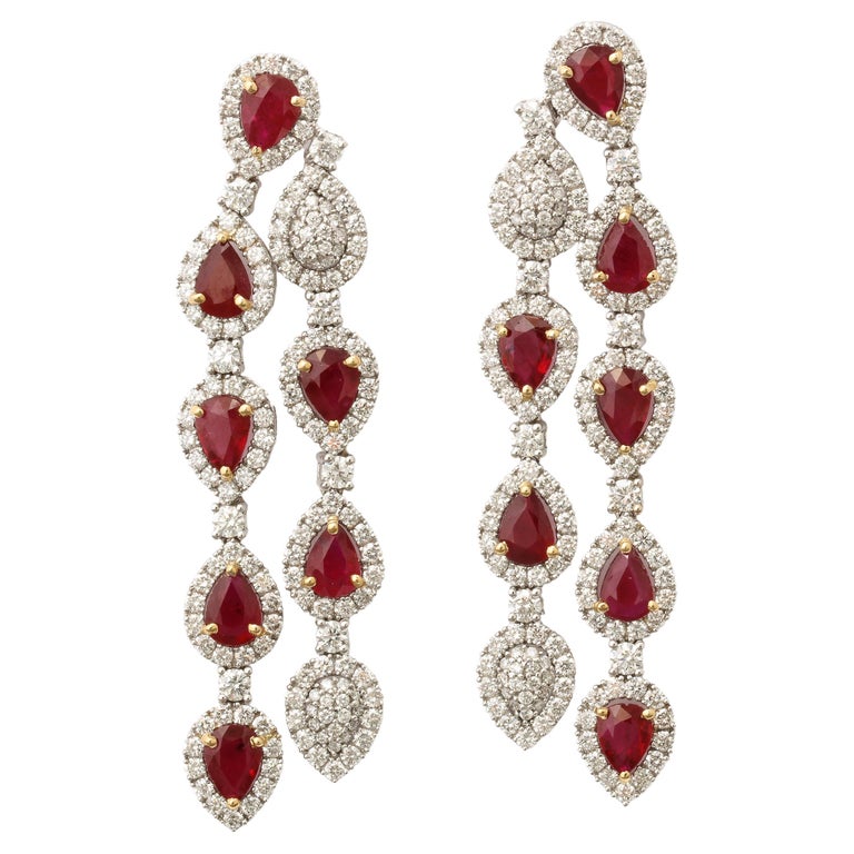 Ruby and Diamond Chandelier Drop Earrings For Sale at 1stDibs