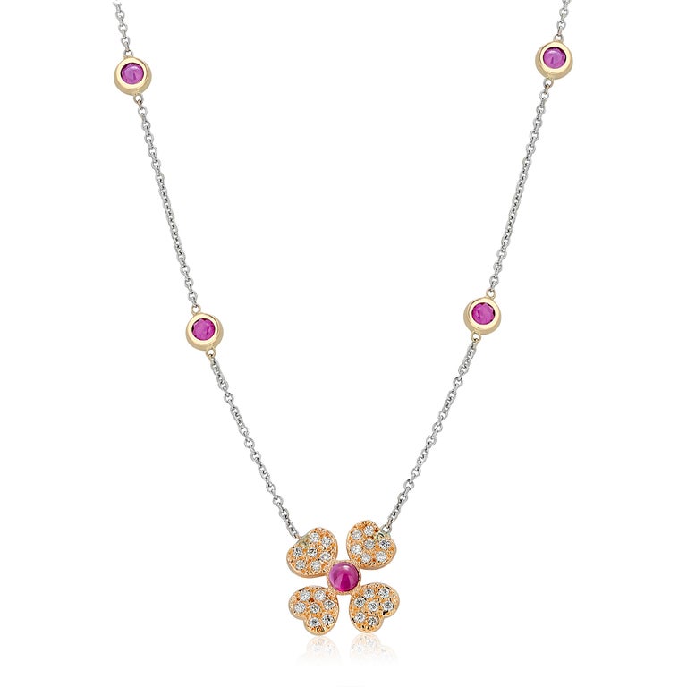 Ruby and Diamond Clover Charm Pendant with Burma Red Ruby Bezel Set ...