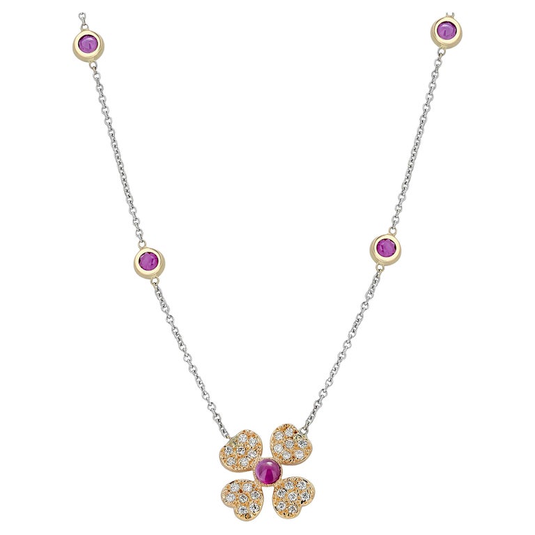 Ruby and Diamond Clover Charm Pendant with Burma Red Ruby Bezel Set ...