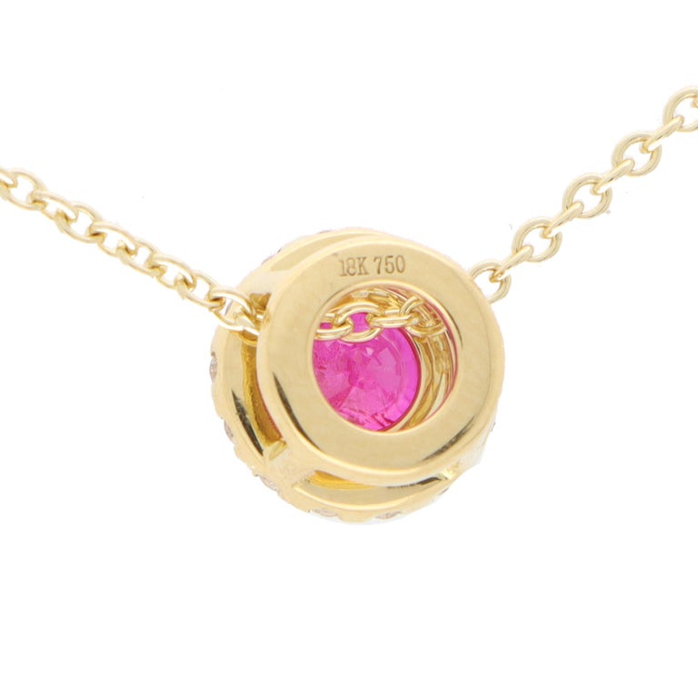 Ruby and Diamond Cluster Pendant Necklace Set in Yellow Gold For Sale ...