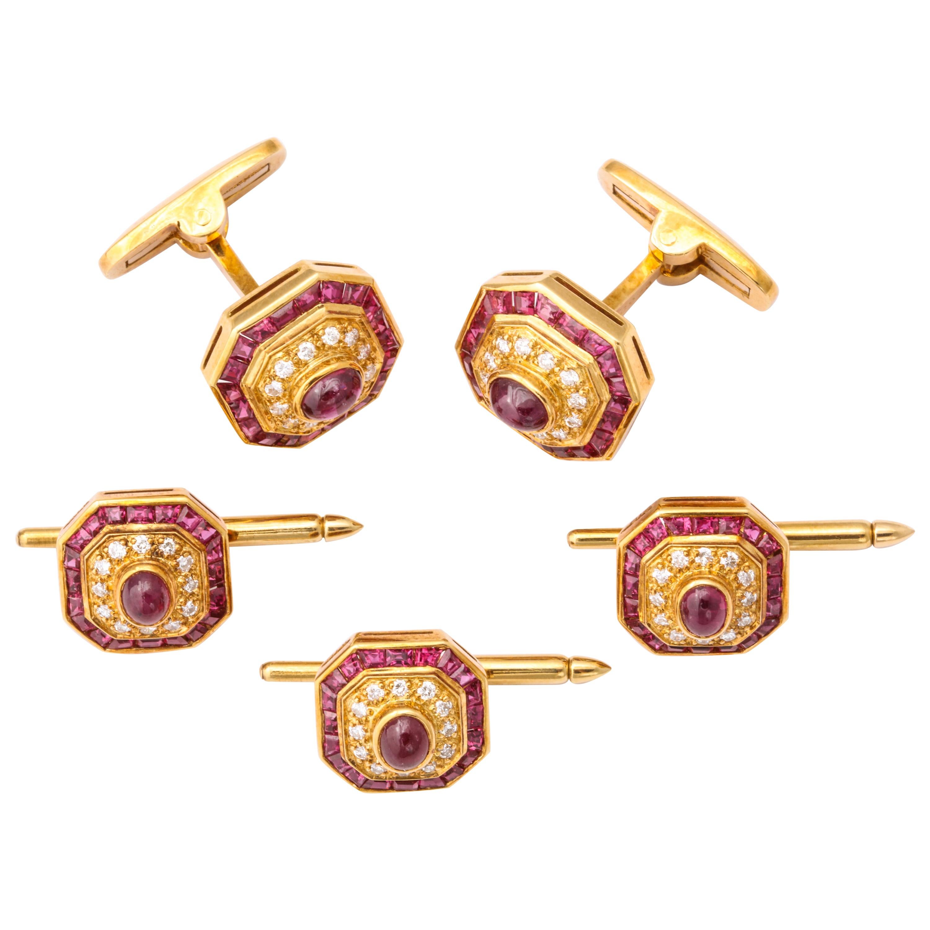 Ruby and Diamond Cuff-Links at 1stDibs