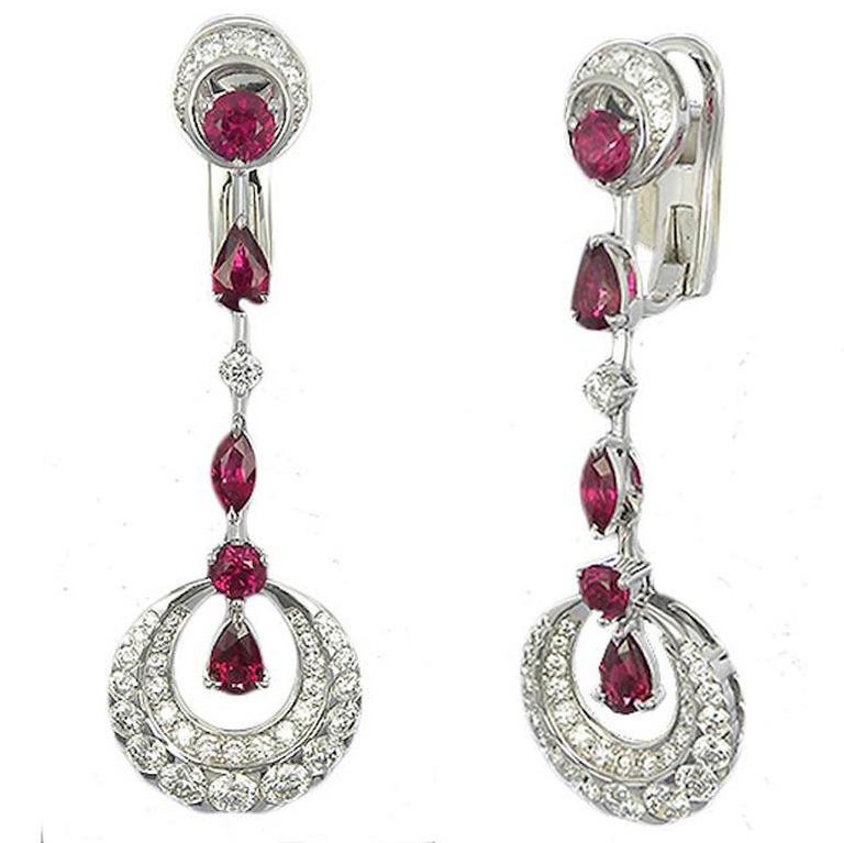 Ruby and Diamond Dangle Earrings For Sale at 1stDibs