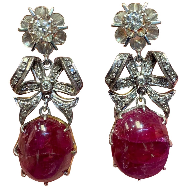 Ruby and Diamond Drop Earrings For Sale at 1stDibs