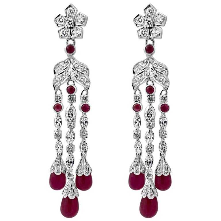 Ruby and Diamond Drop Earrings at 1stDibs