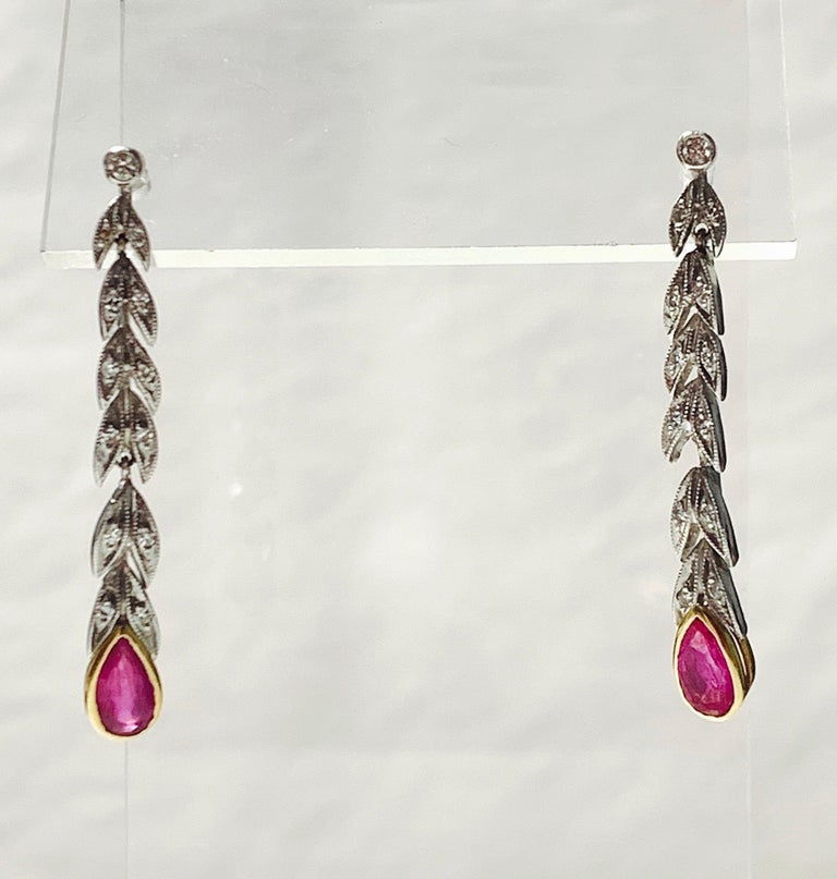 Ruby and Diamond Drop Earrings in Platinum and 18 Karat White Gold For ...