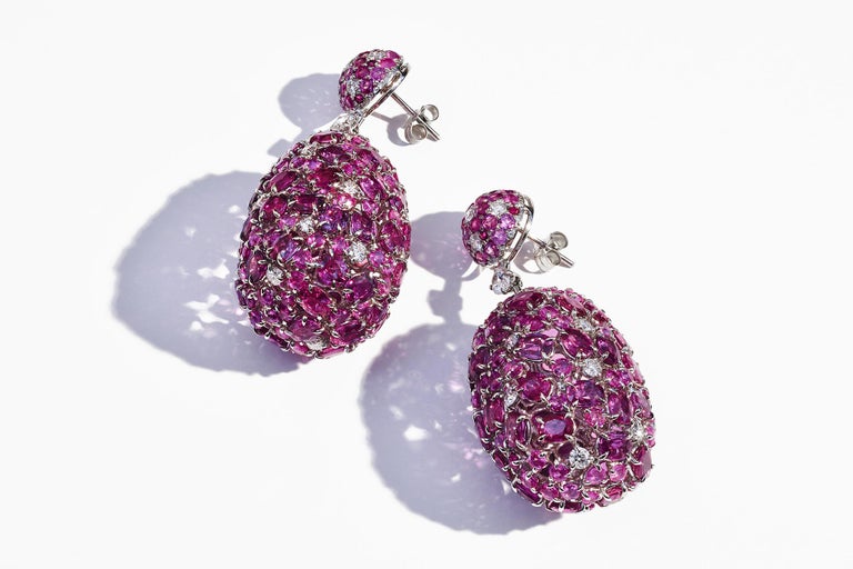 Ruby and Diamond Drop Earrings Set in 18k White Gold by Shirin Uma For ...