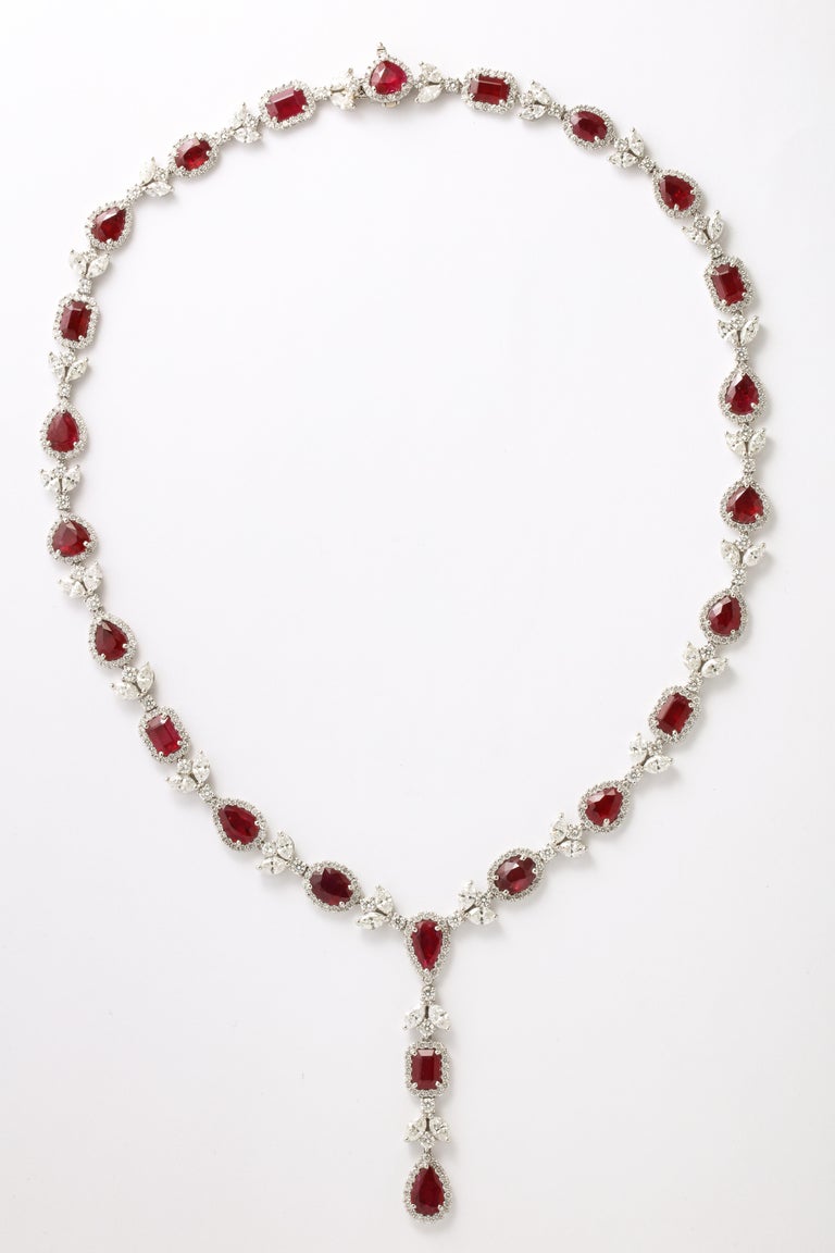 Ruby and Diamond Drop Necklace For Sale at 1stDibs