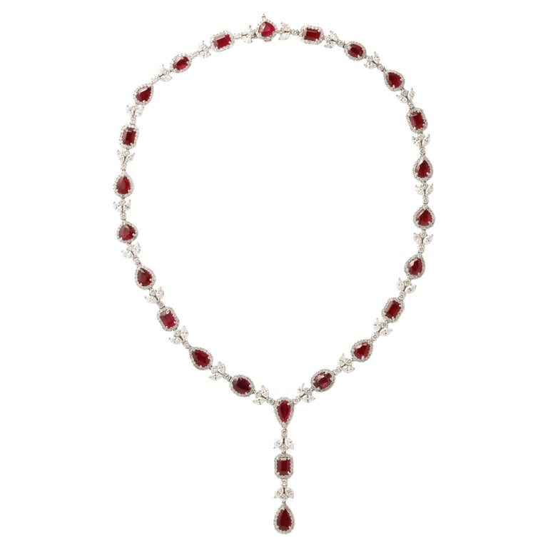 Ruby and Diamond Drop Necklace For Sale at 1stDibs