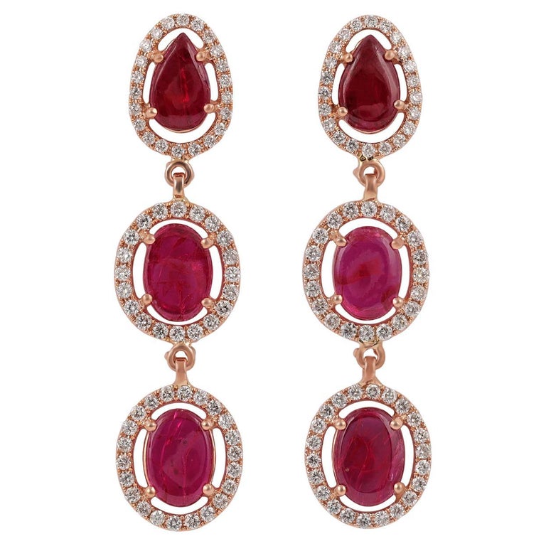 Ruby and Diamond Earring Studded in 18 Karat Rose Gold For Sale at 1stDibs