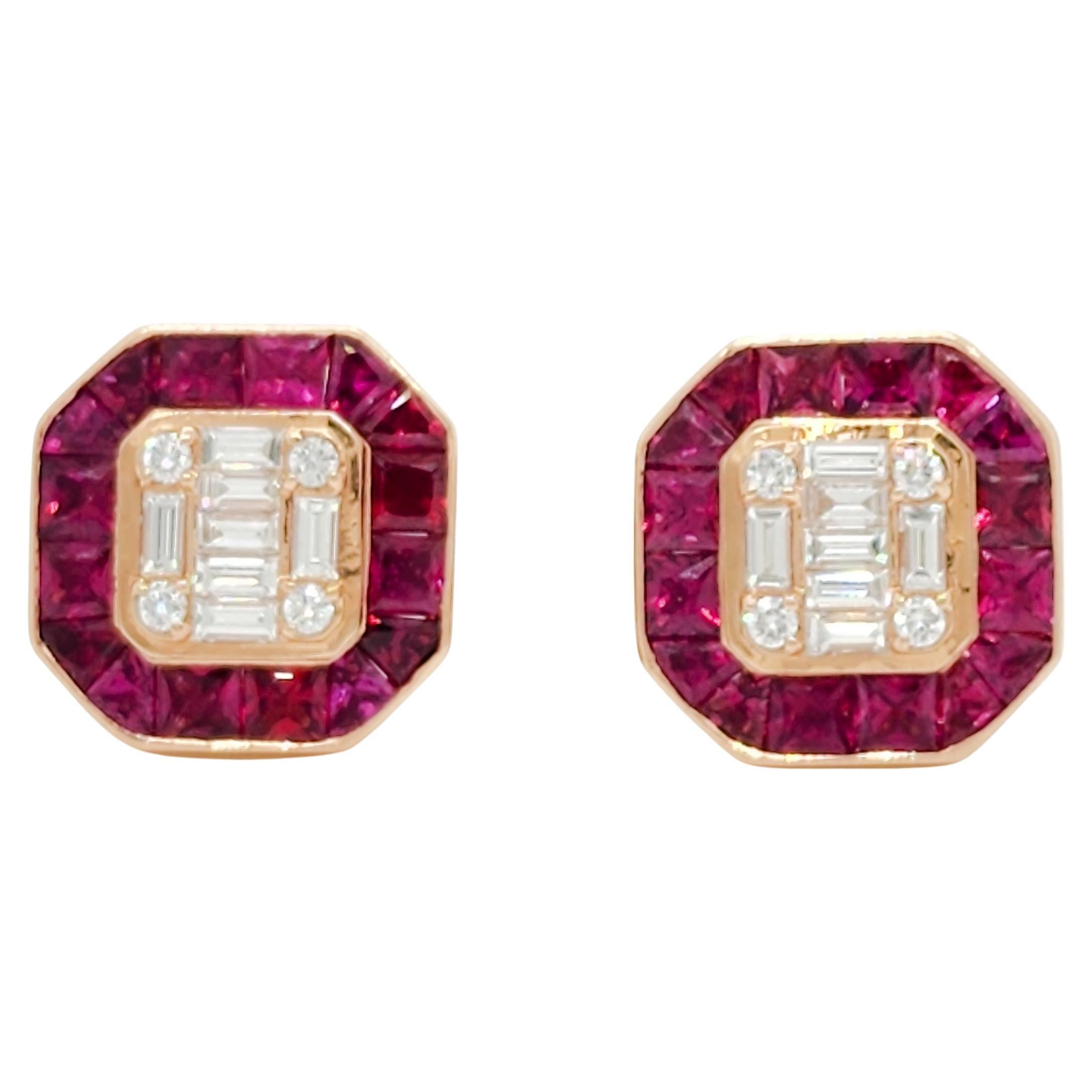 Natural Pear Cut Ruby and Diamond Stud Earrings in 14K Rose Gold For ...