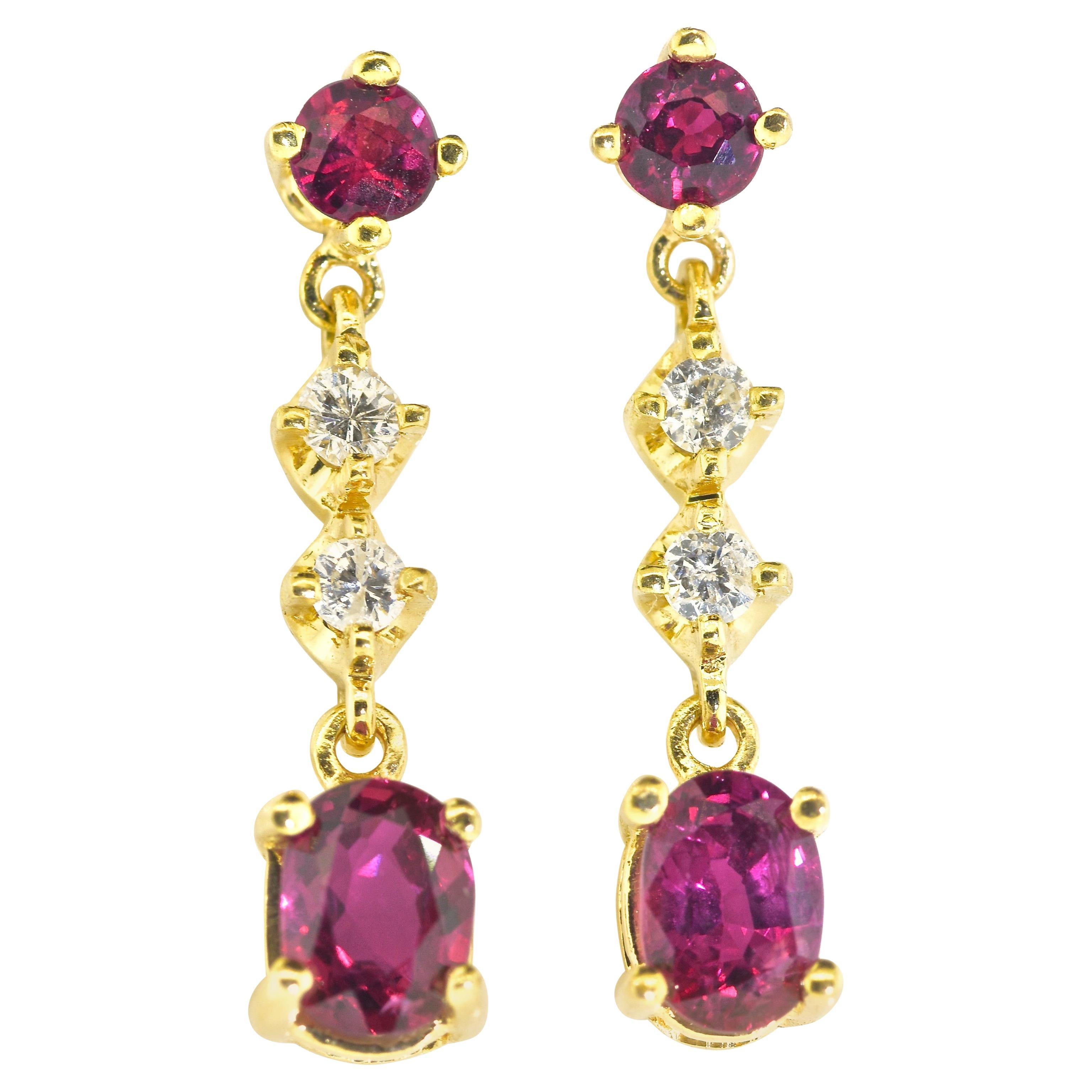 Burma Ruby and Diamond Gold Earrings For Sale at 1stDibs