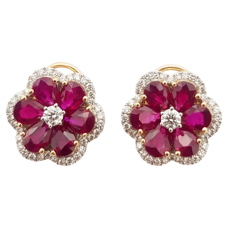 Ruby and Diamond Earrings Set in 18 Karat Rose Gold Settings at 1stDibs