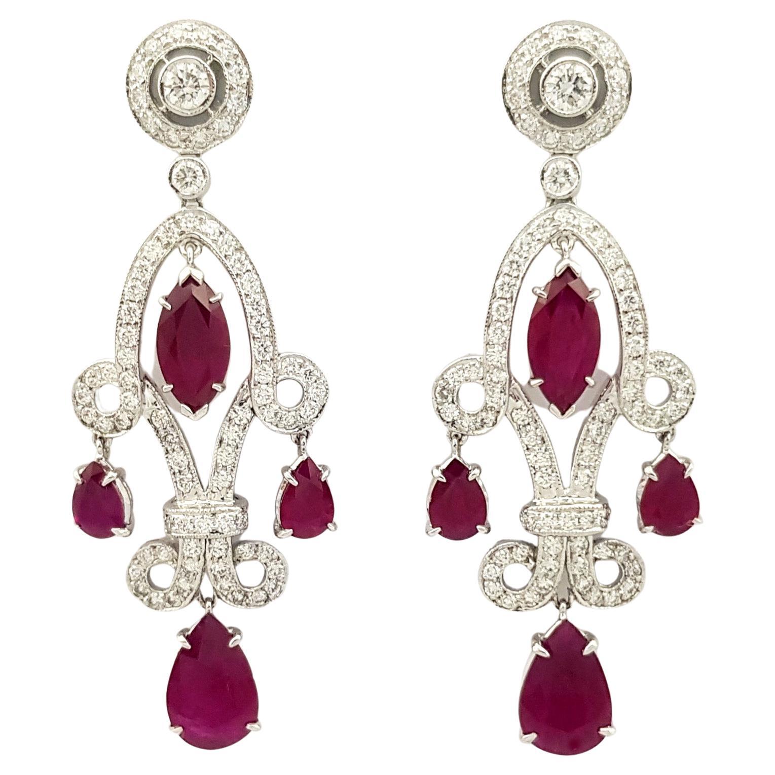 Ruby and Diamond Earrings set in 18K White Gold Setting For Sale at 1stDibs