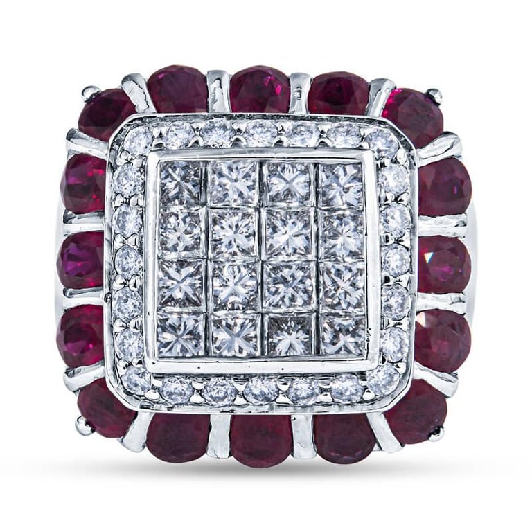 Ruby and Diamond Estate Ring in 18KT White Gold For Sale at 1stDibs