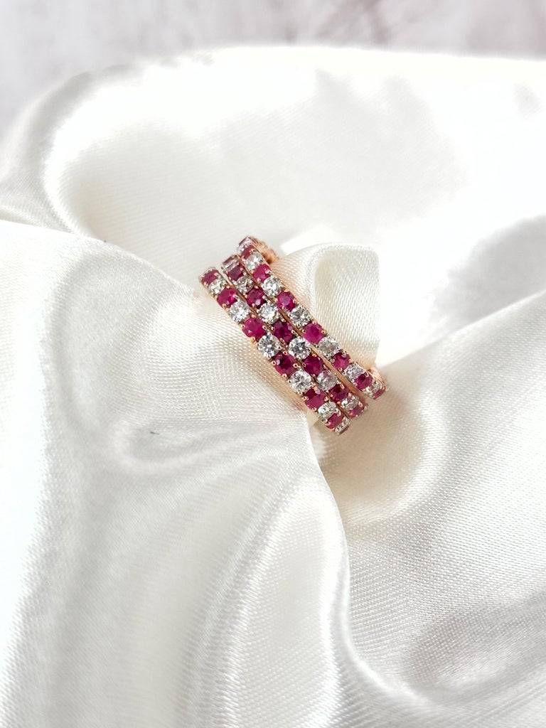 Ruby and Diamond Eternity Band Stacks, Gemstone Dainty Bands, Stackable ...