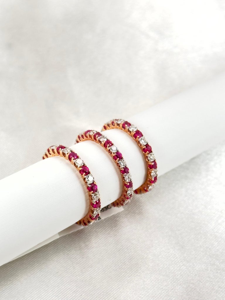 Ruby and Diamond Eternity Band Stacks, Gemstone Dainty Bands, Stackable ...