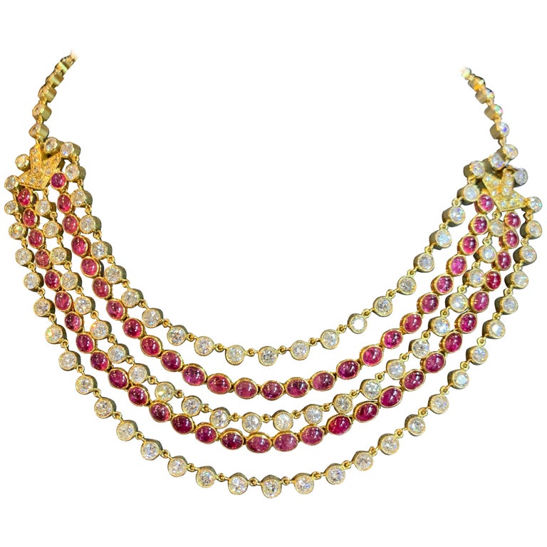 Ruby and Diamond Five-Row Necklace For Sale at 1stDibs