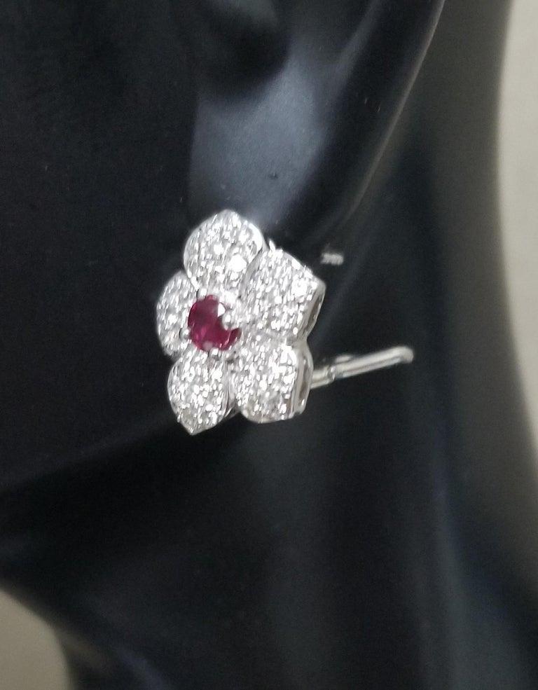 Ruby and Diamond Flower Earrings For Sale at 1stDibs