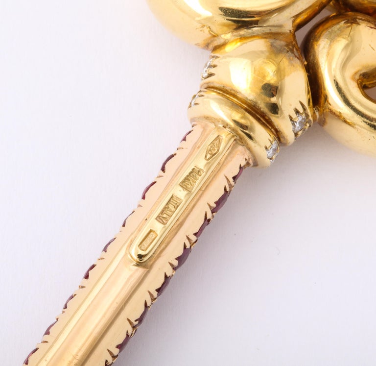 Ruby Diamond Gold Key Brooch For Sale at 1stDibs