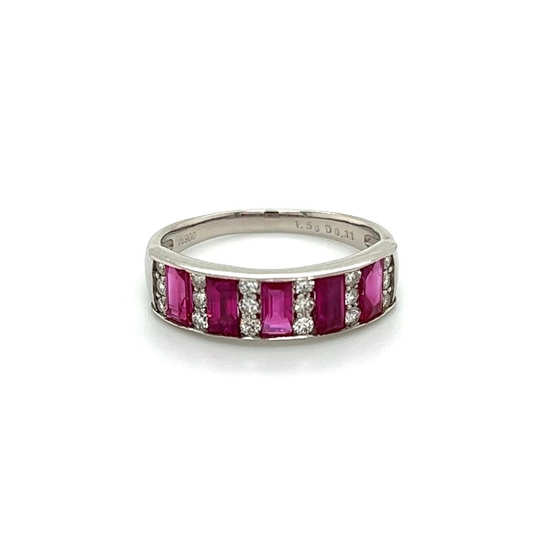 Ruby and Diamond Half Eternity Platinum Band Ring For Sale at 1stDibs