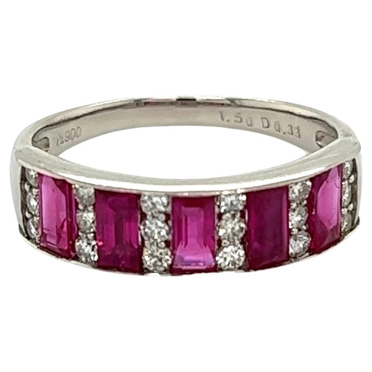 Ruby and Diamond Half Eternity Platinum Band Ring For Sale at 1stDibs