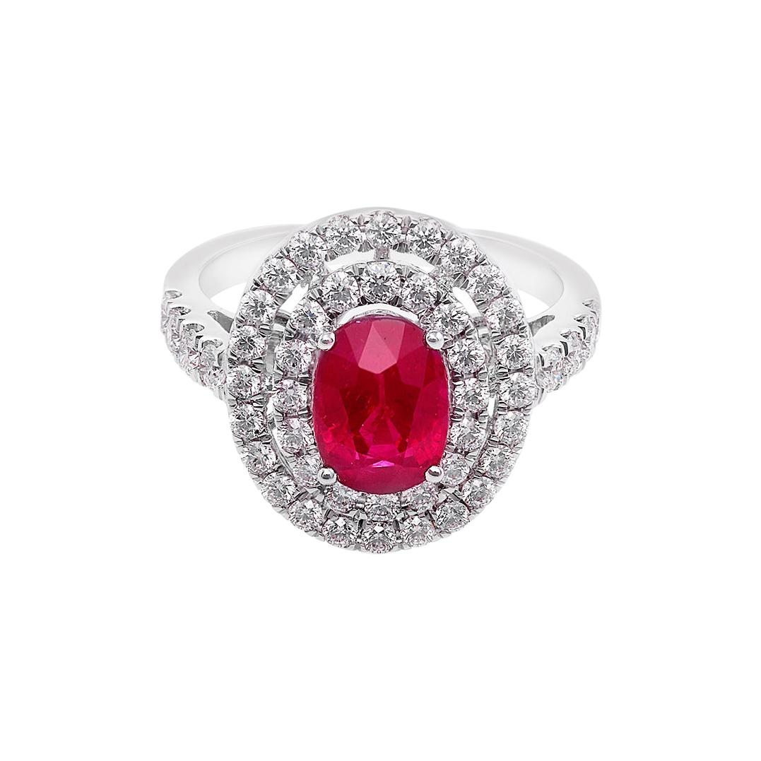 Ring in Red Gold with 1 Ruby and Diamonds For Sale at 1stDibs