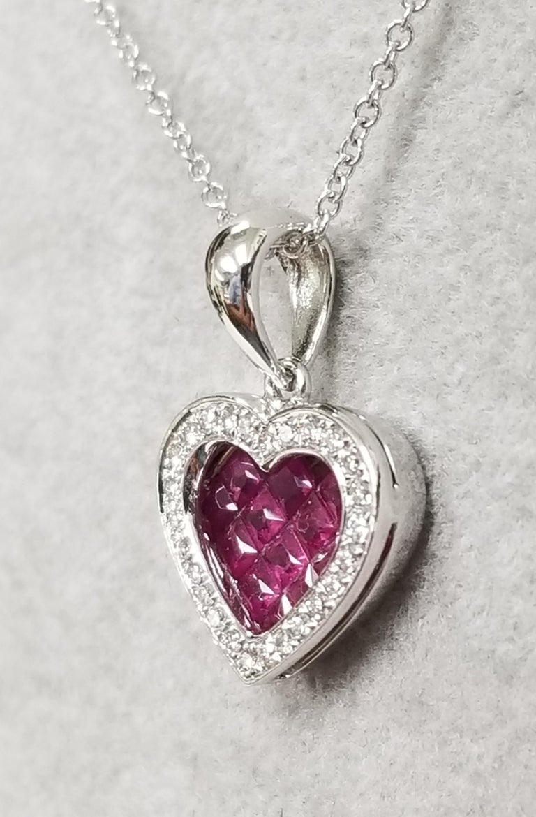 Ruby and Diamond Heart in 14 Karat White Gold at 1stDibs