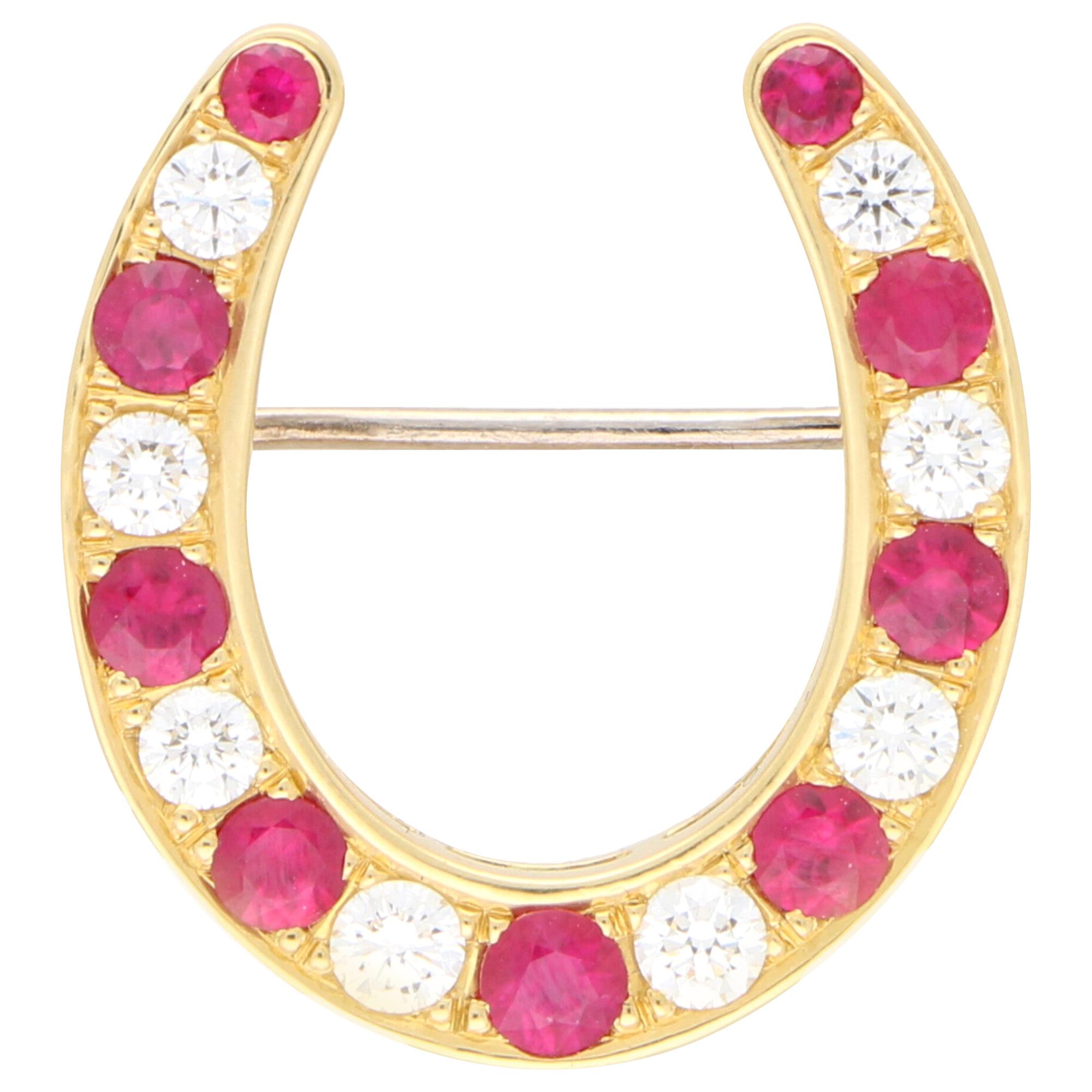 Ruby with Diamond Brooch Set in 18 Karat Gold Settings For Sale at 1stDibs