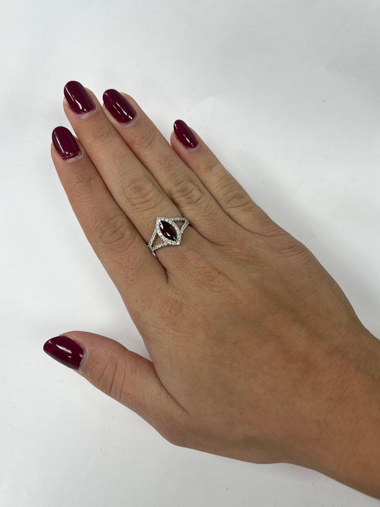 Ruby and Diamond Marquise Shaped Ring For Sale at 1stDibs