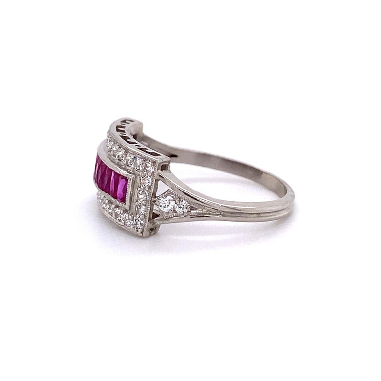 Ruby and Diamond Platinum Band Cocktail Ring Estate Fine Jewelry For ...