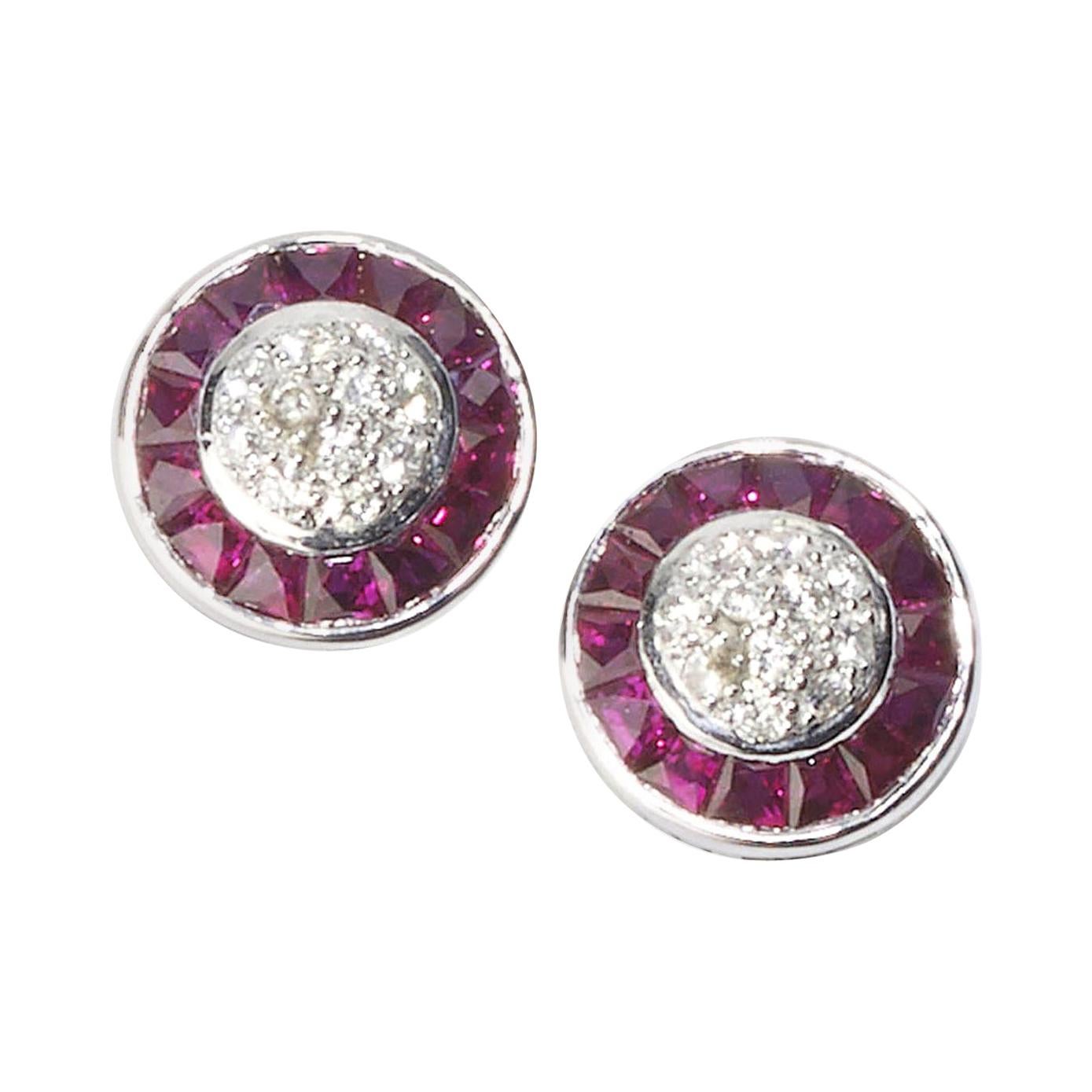 Ruby and Diamond Cluster Earrings For Sale at 1stDibs