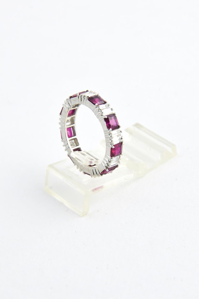 Ruby and Diamond Platinum Eternity Band Ring at 1stDibs