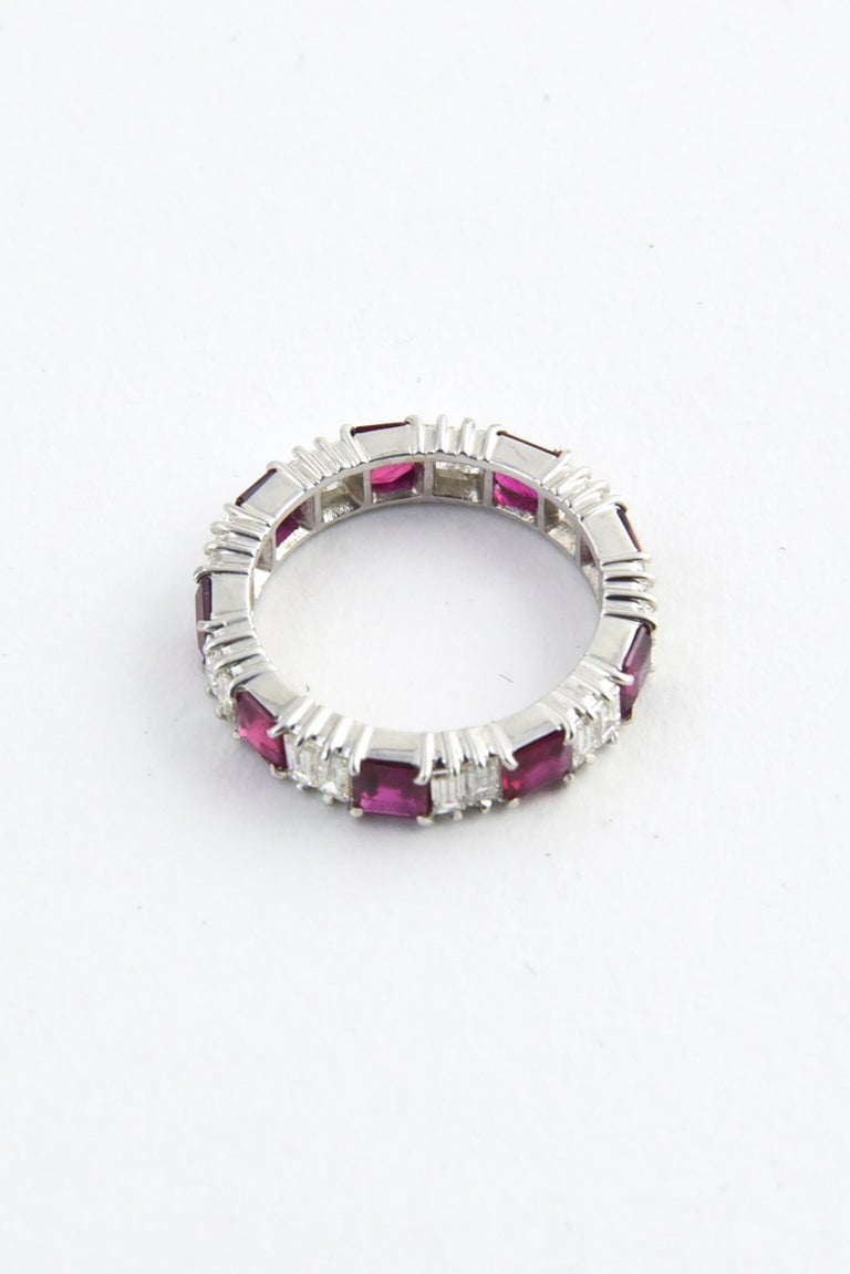 Ruby and Diamond Platinum Eternity Band Ring at 1stDibs