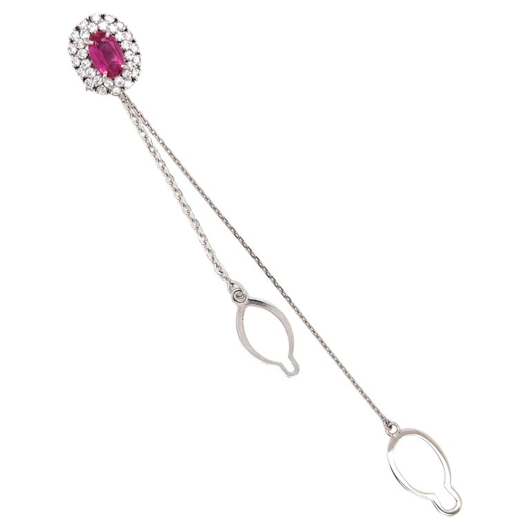 Ruby and Diamond Platinum Tie Tac Brooch Pin For Sale at 1stDibs