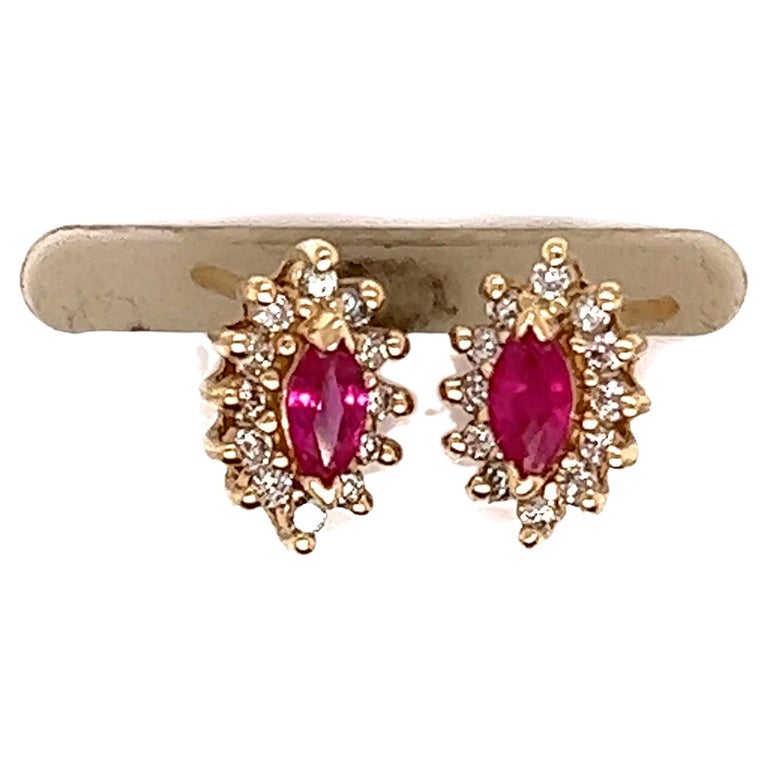 Ruby and Diamond Post Earrings For Sale at 1stDibs