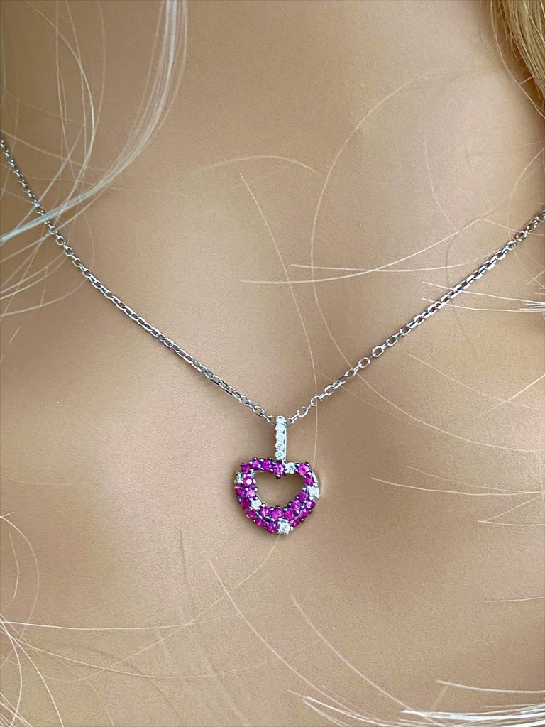 Ruby and Diamond Puffed Heart Shape White Gold Necklace Pendant For ...
