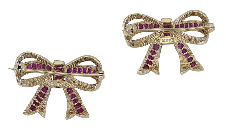 Ruby and Diamond Ribbon Brooch For Sale at 1stDibs