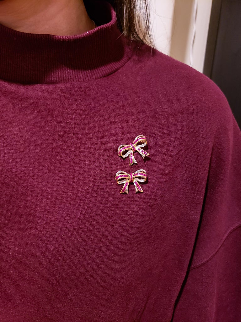 Ruby and Diamond Ribbon Brooch For Sale at 1stDibs