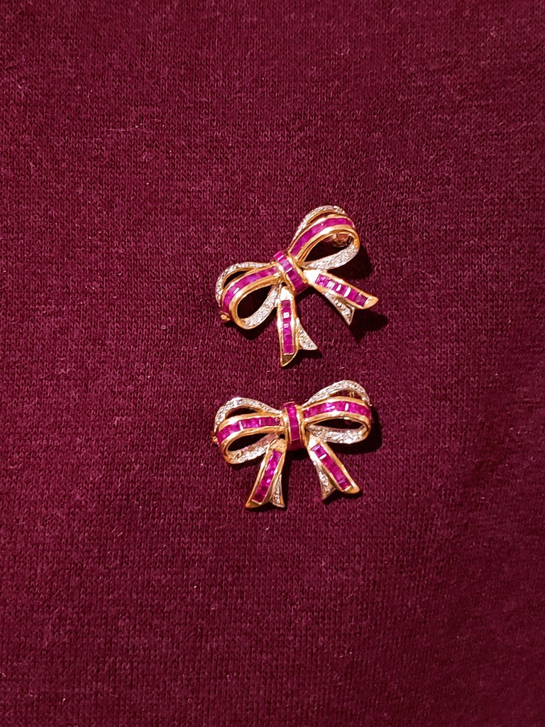 Ruby and Diamond Ribbon Brooch For Sale at 1stDibs