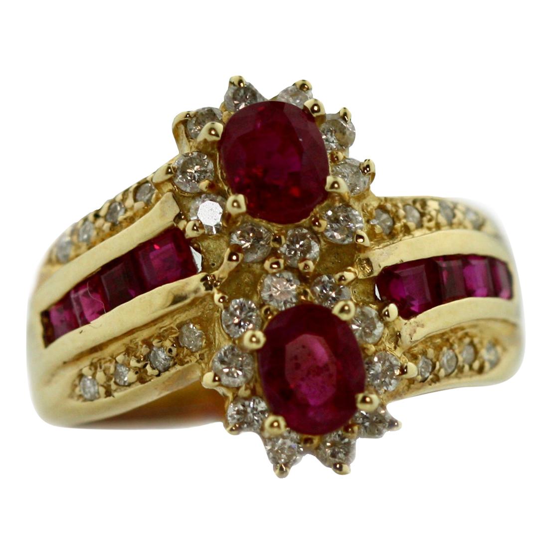 Cushion Cut Diamond Ring with Ruby Accents at 1stDibs | engagement ...