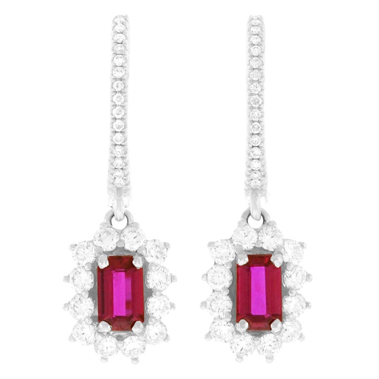 Ruby and Diamond Set Gold Drop Earrings For Sale at 1stDibs