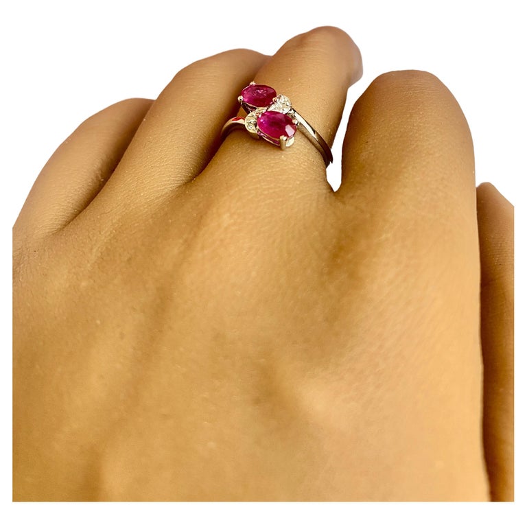 Ruby and Diamond Solitaire Ring with Natural Gemstone, 2 Stone Ring in 14k Gold For Sale at 1stDibs
