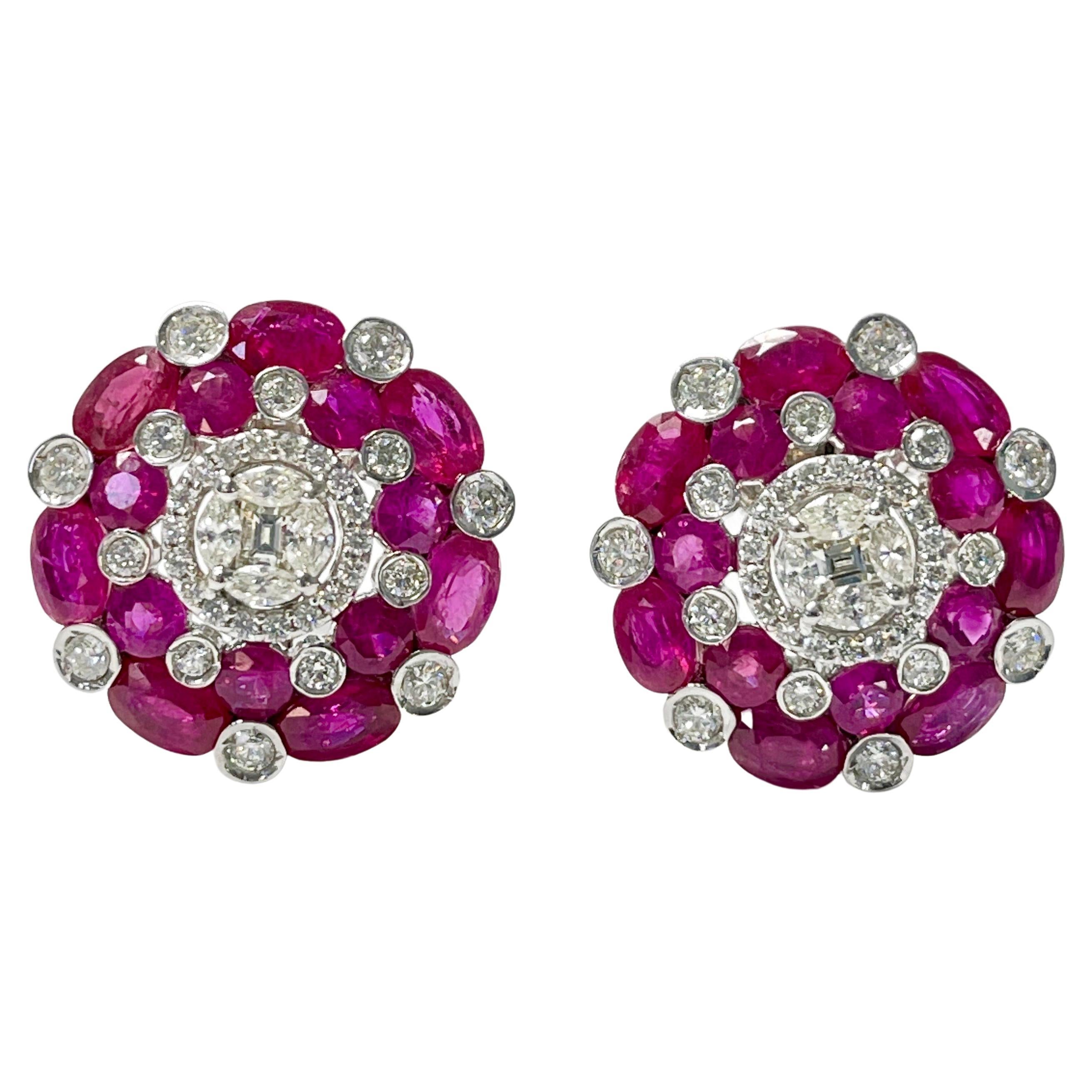 Ruby and Diamond Stud Earrings in White Gold For Sale at 1stDibs