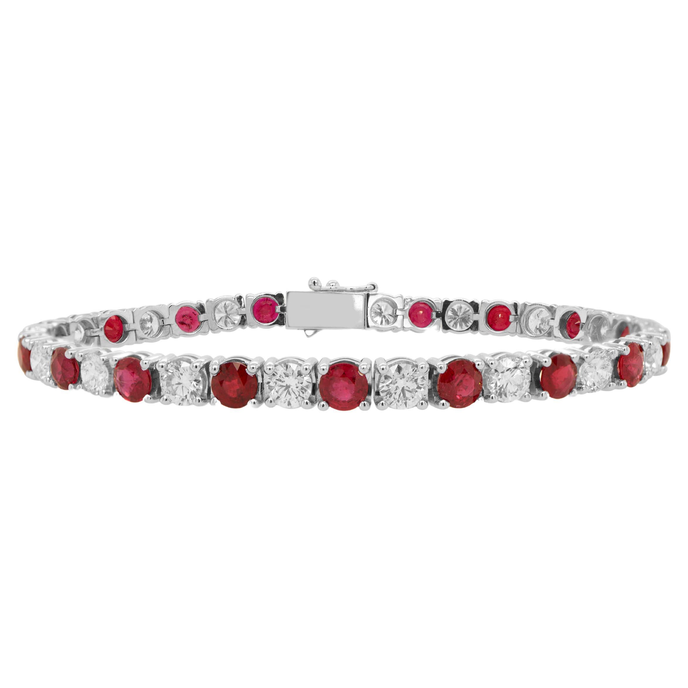 Ruby and Diamond Tennis Bracelet 14.27 Carats 18K Gold For Sale at 1stDibs